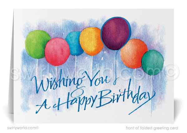 Watercolor Corporate Business Balloons Gender Neutral Birthday Cards F ...