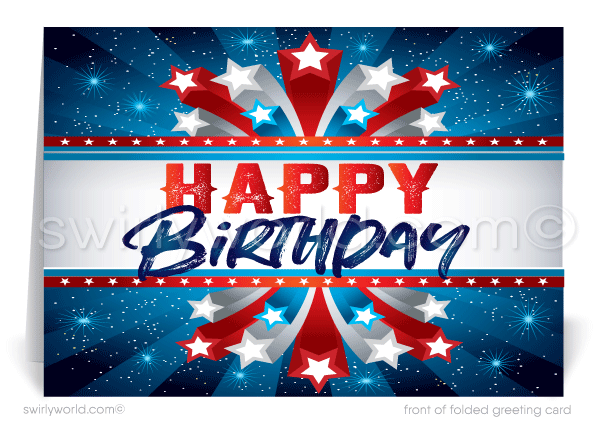 Patriotic American Red, White, and Blue Business Happy Birthday Cards ...