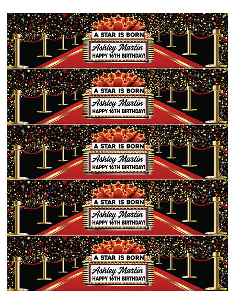 Digital VIP Hollywood Movie Star Red Carpet Theme Water Bottle Labels ...