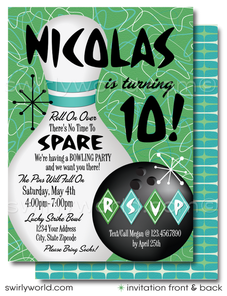 10th Bowling Birthday Invitations Printable Bowling Birthday Party