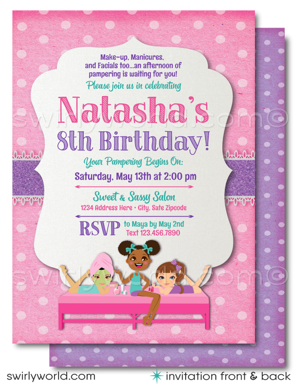 Spa Day Invitations - Swirly World Designs Birthday Party - swirly ...