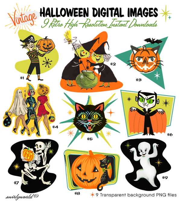 Vintage Halloween Images - Swirly World Retro 1950s Set - swirly-world ...