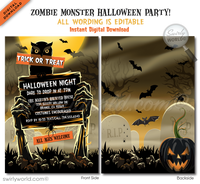 Zombie Walking Dead Graveyard Halloween Party Invitation - Customizabl ...
