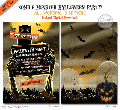 Zombie Walking Dead Graveyard Halloween Party Invitation - Customizabl ...