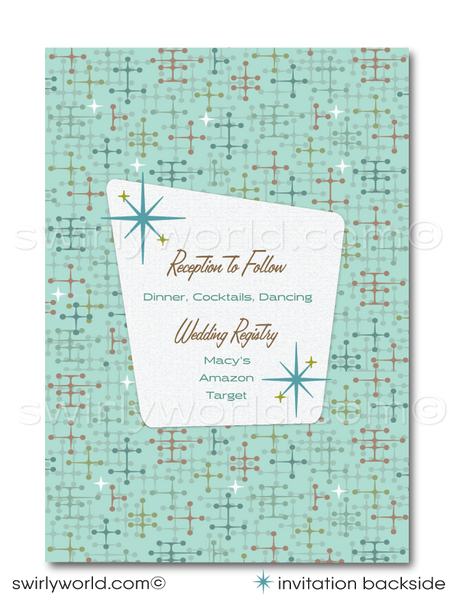1960s Mid-Century Modern Wedding Invitation Set - Retro Green and Blue ...