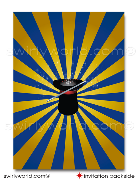 Magician Party Digital Invitation Set - Spellbinding Red, Blue, and Go ...