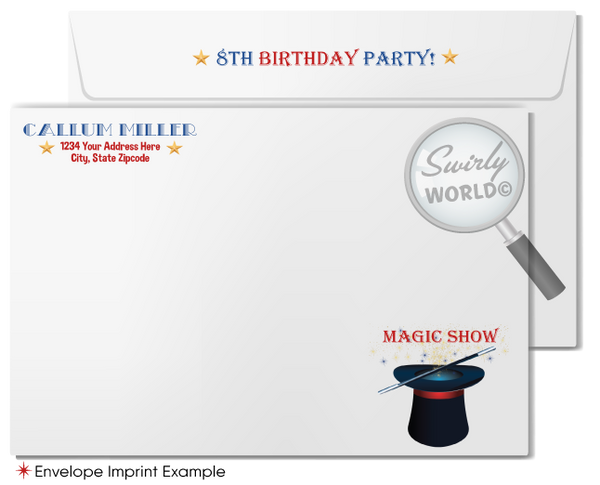 Magician Party Digital Invitation Set - Spellbinding Red, Blue, and Go ...
