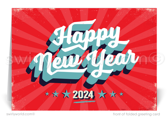 Cheers to the New Year! 2024 Atomic Mid-Century Retro Happy New Year G ...