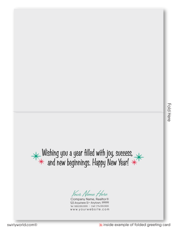 Retro Mid-Century Modern Happy New Year Card with Vintage Metal Sign D ...
