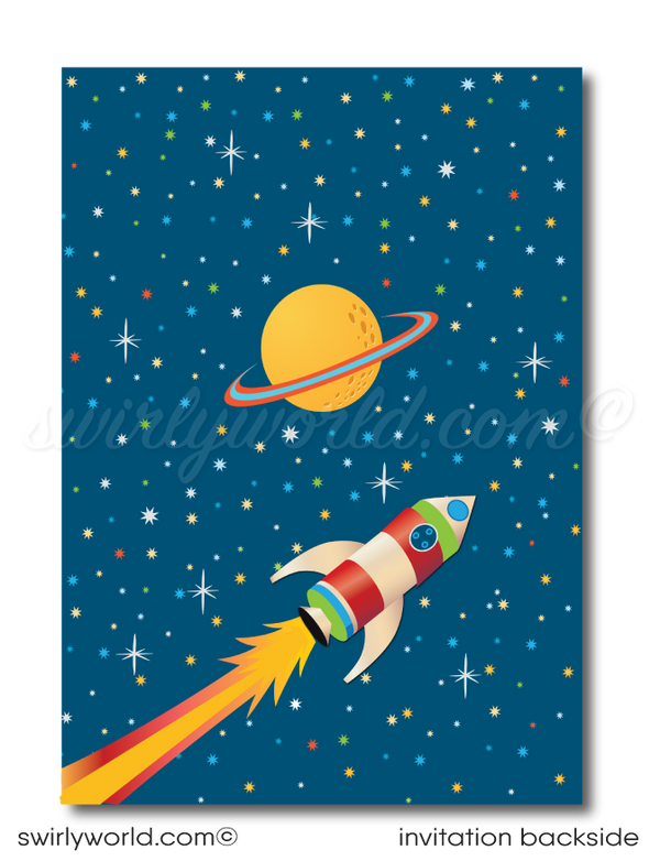 Outer-Space Boy Astronaut Nasa Rocket Ship Printed Birthday Party Invi ...