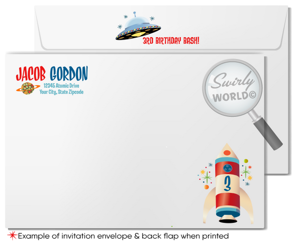 Outer-Space Boy Astronaut Nasa Rocket Ship Printed Birthday Party Invi ...
