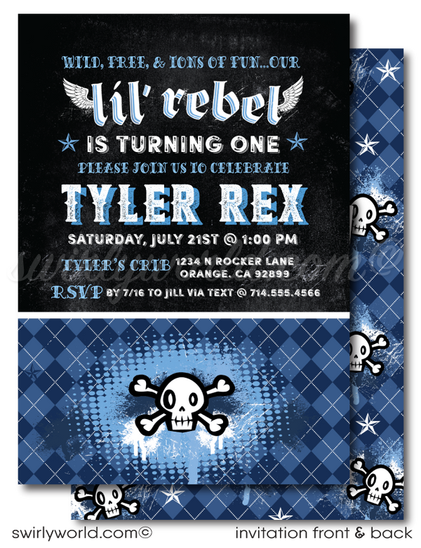 Lil' Rebel Rocker Punk Rock 1st Birthday Party Printed Invitations for ...