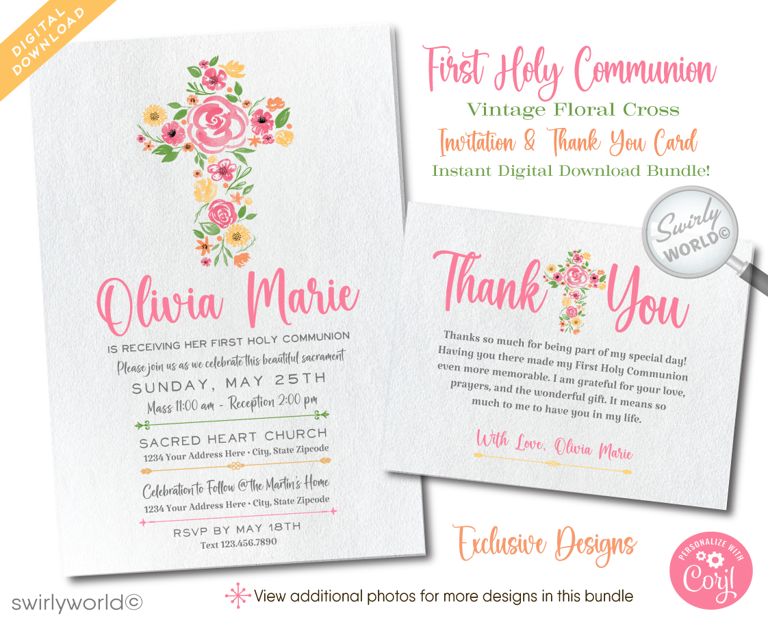 Holy Communion Invitations For Girls Cute First Communion Party
