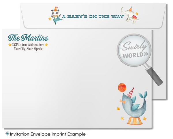 Vintage Circus Baby Shower Invitations Gender Neutral French Cirque