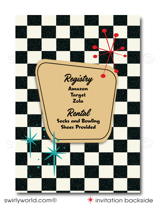 Retro Bowling Theme Mid-Century Rockabilly Engagement Party Invitation ...