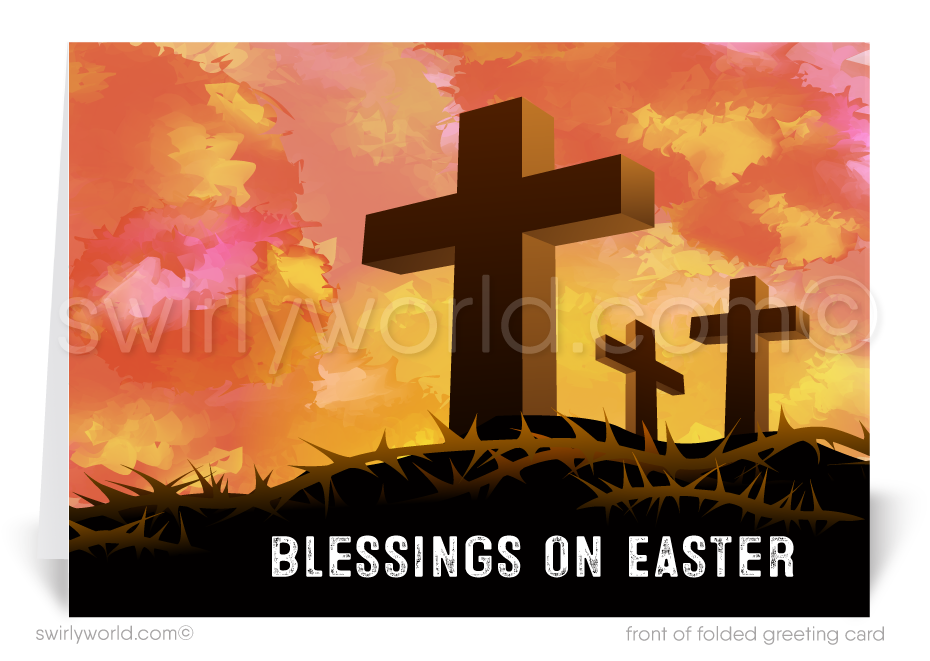 Modern Contemporary Christian Cross Religious He is Risen Easter Greet ...