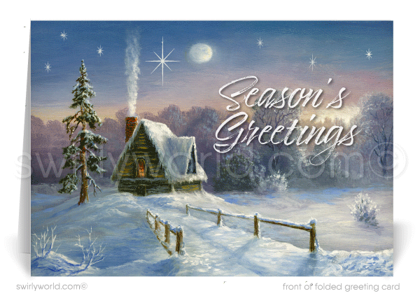Log Cabin Christmas Greeting Cards Cozy Wooden Cabin In A Snowy Forest