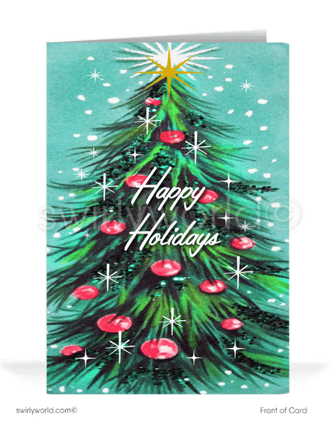 Mid Century Modern Blue Green Christmas Cards Retro Modern Holiday