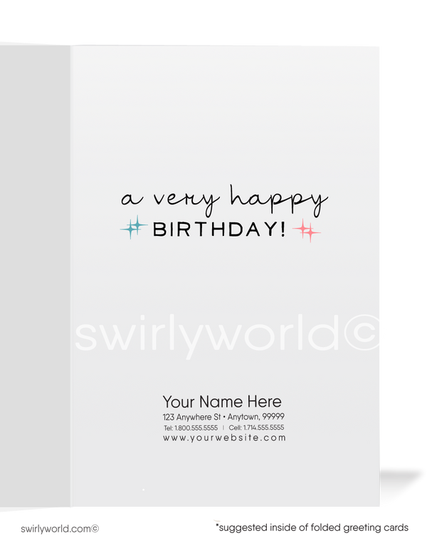 1960's Retro Mid-Century Atomic Mod Birthday Cards - swirly-world-design