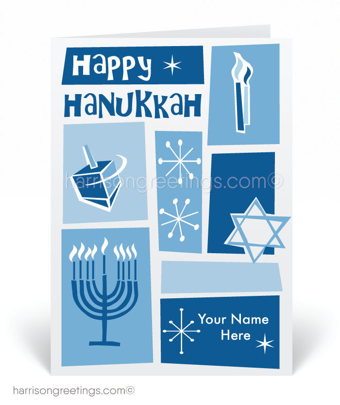 Retro Modern Hanukkah Greeting Cards - swirly-world-design