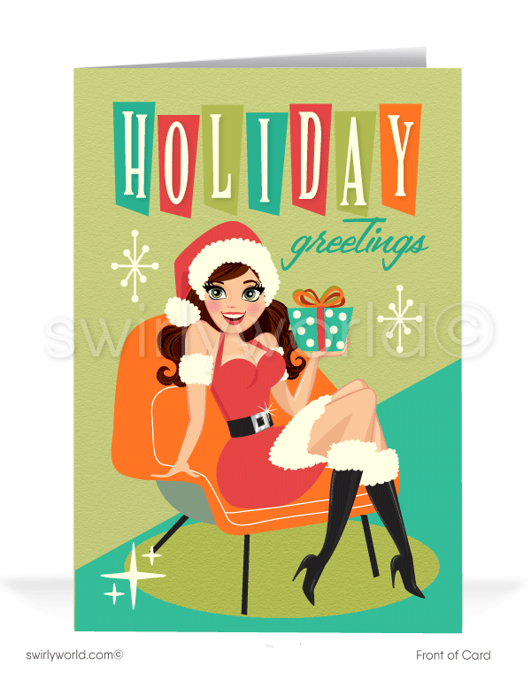 Retro Mid-Century Atomic Modern Pinup Girl Holiday Cards for Women ...
