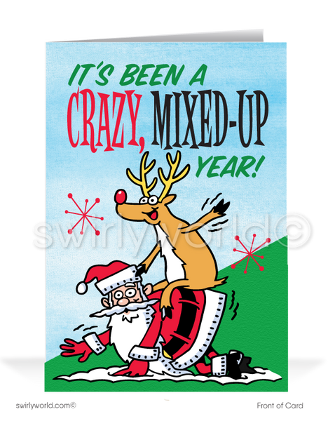 Funny Humorous Beat Up Mixed Up Santa and Reindeer Merry Christmas Car ...