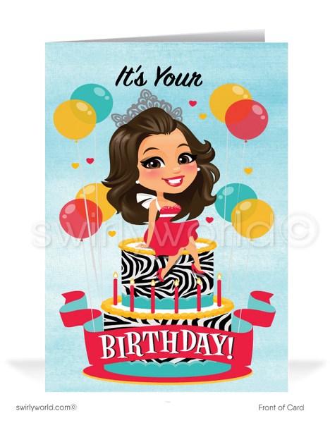 Adorable Sales-Woman Business Happy Birthday Cards for Clients - swirly ...