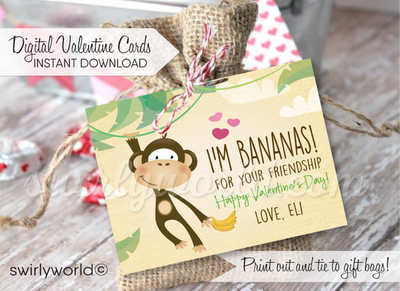 Monkey Valentine Cards - Swirly World Designs Printable - swirly-world ...