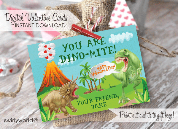 T-Rex Valentine Cards - Swirly World Designs Digital Download - swirly ...