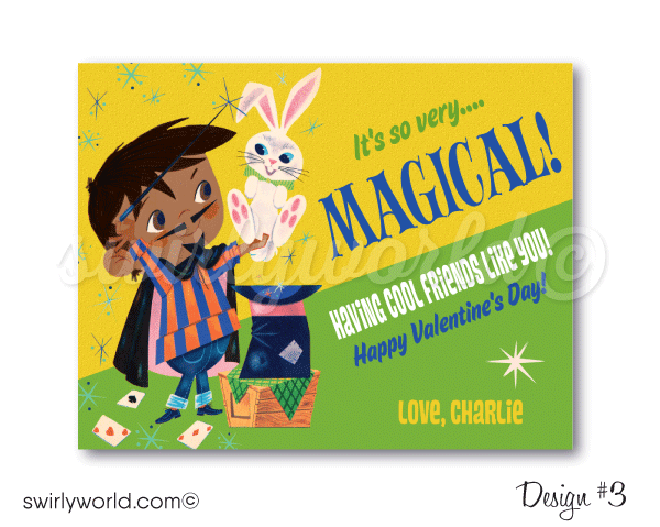 1960s Mid-Century Vintage Retro Kitsch Magician Magic Valentine Digita ...