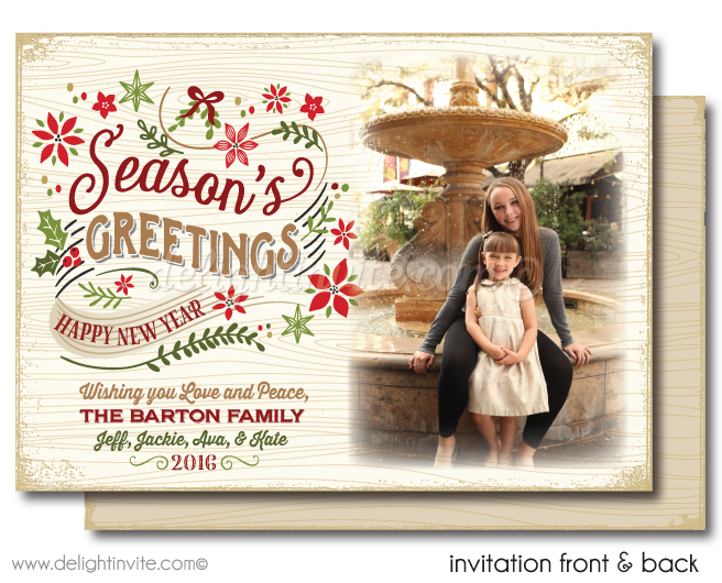 Rustic Vintage Season's Greetings Holiday Family Photo Card Printable ...