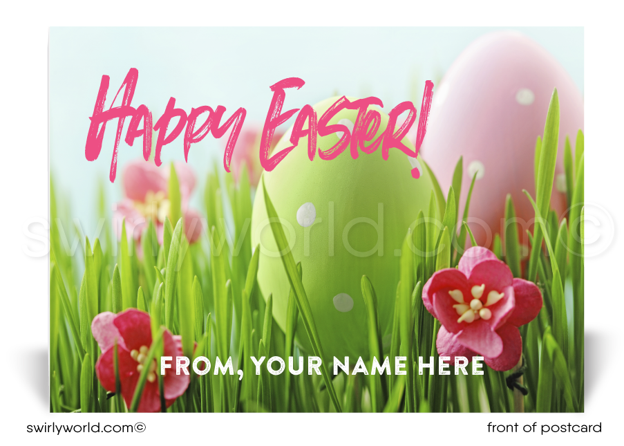 Beautiful Floral Happy Easter Postcards for Business - swirly-world-design