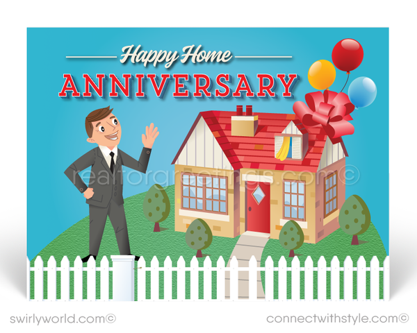 Happy Home Anniversary Postcards for Realtors - swirly-world-design