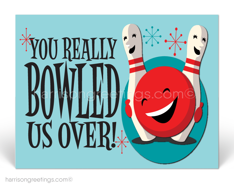 You Really Bowled Us Over Thank You Postcards for Customers - swirly ...