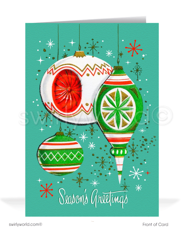 Vintage Christmas Card - Atomic Era Scandinavian Ornaments, Mid-Centur ...