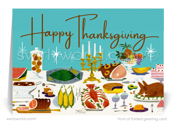 Vintage 1960s Mid-Century Style Thanksgiving Card with Nostalgic Table ...