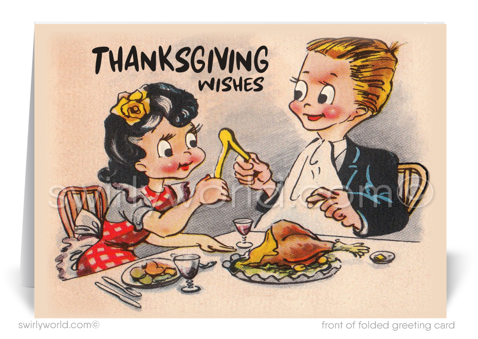 1930s-1940s Art Deco Vintage Thanksgiving Card with Wishbone and Thank ...