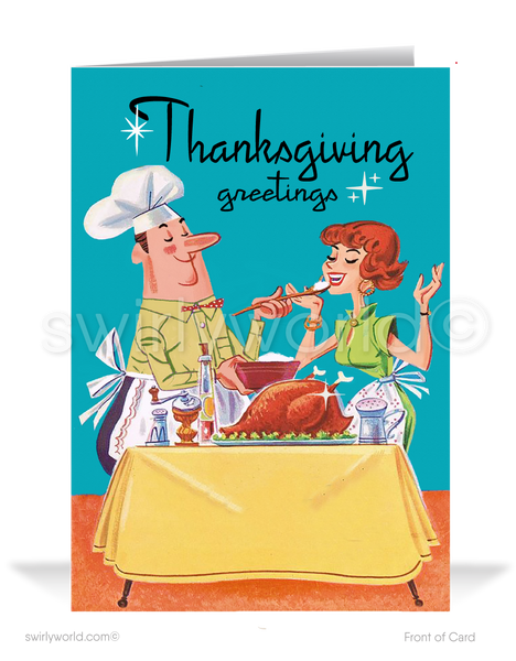 Vintage 1950s-60s Thanksgiving Card with Retro Couple and Atomic Starb ...