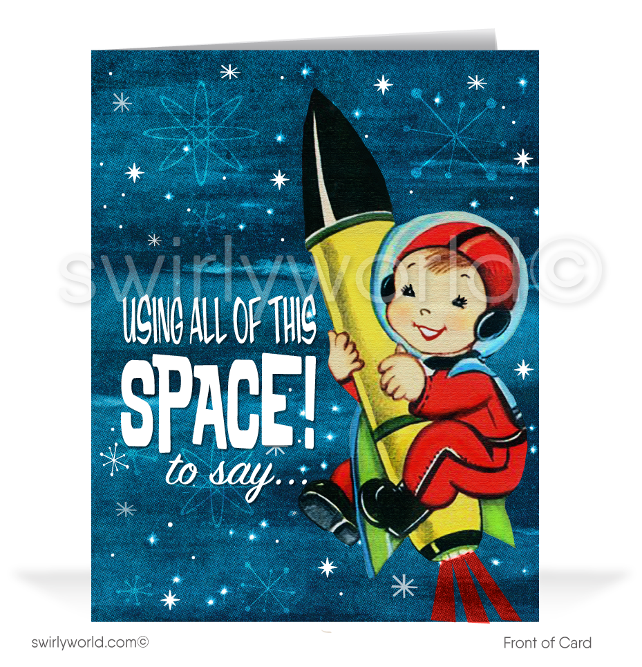 Digital 1950s Mid-Century Vintage Outer Space Astronaut Retro Valentin ...
