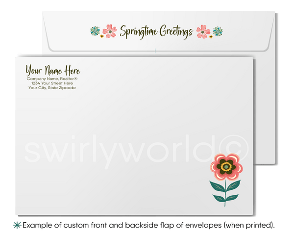 Spring Greeting Card – Cottage on Hill with Flowers & Custom Realtor B ...