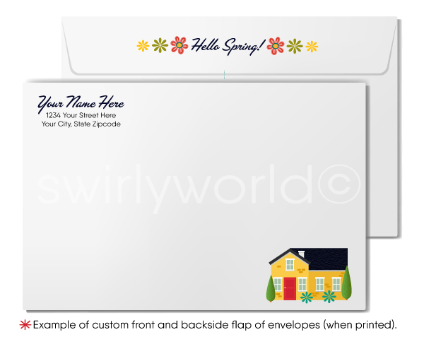 Realtor Retro Modern Colorful Row Houses Flower Springtime Greeting Ca ...